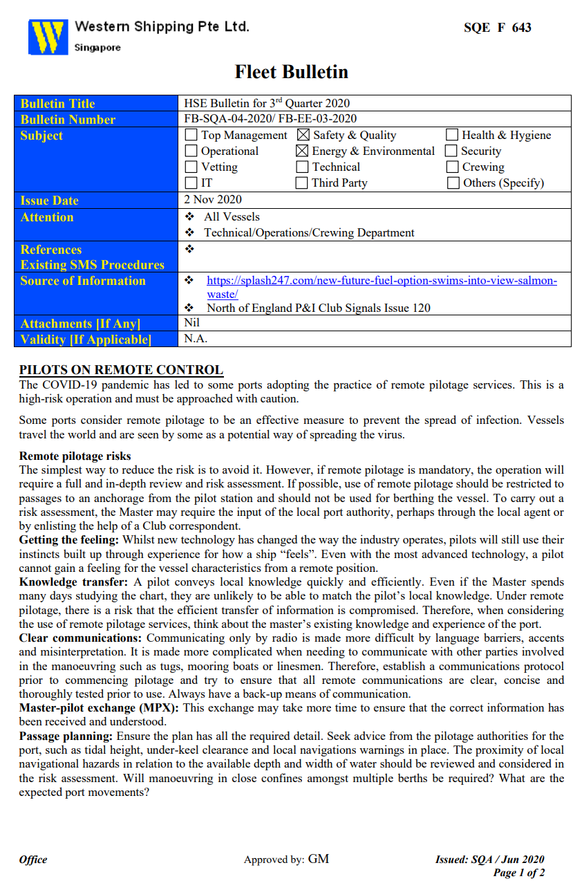 Health, Safety and Environment Bulletin Sep 2020 | Western Shipping