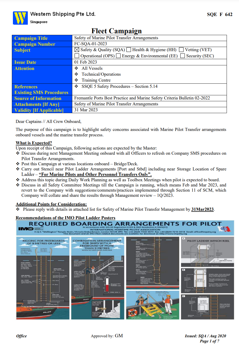 Fleet Campaign FC-SQA-01-2023 – Safety of Marine Pilot Transfer ...
