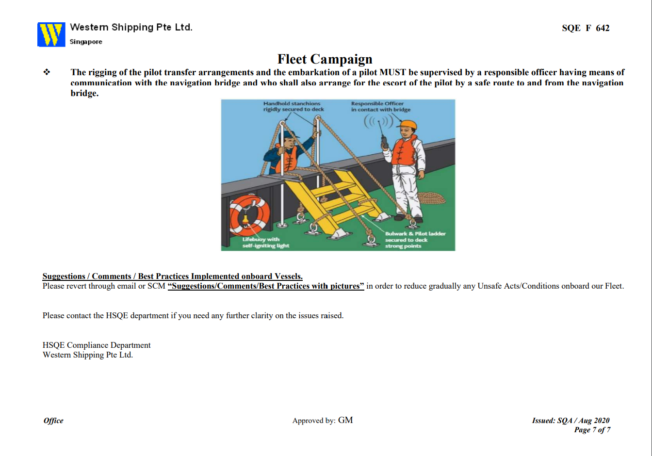 Fleet Campaign FC-SQA-01-2023 – Safety of Marine Pilot Transfer ...